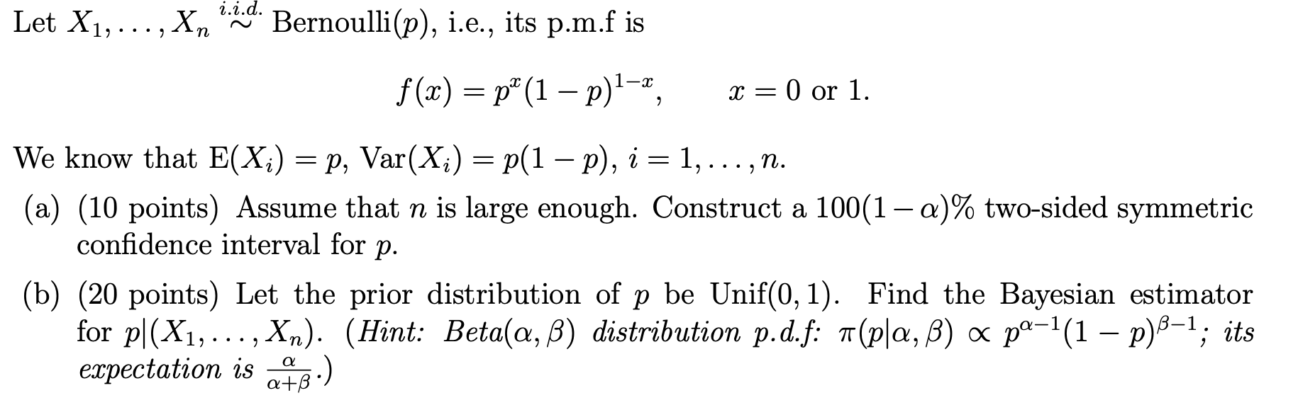 Solved Let X1,…,Xn∼ i.i.d. Bernoulli(p), i.e., its p.m.f is | Chegg.com