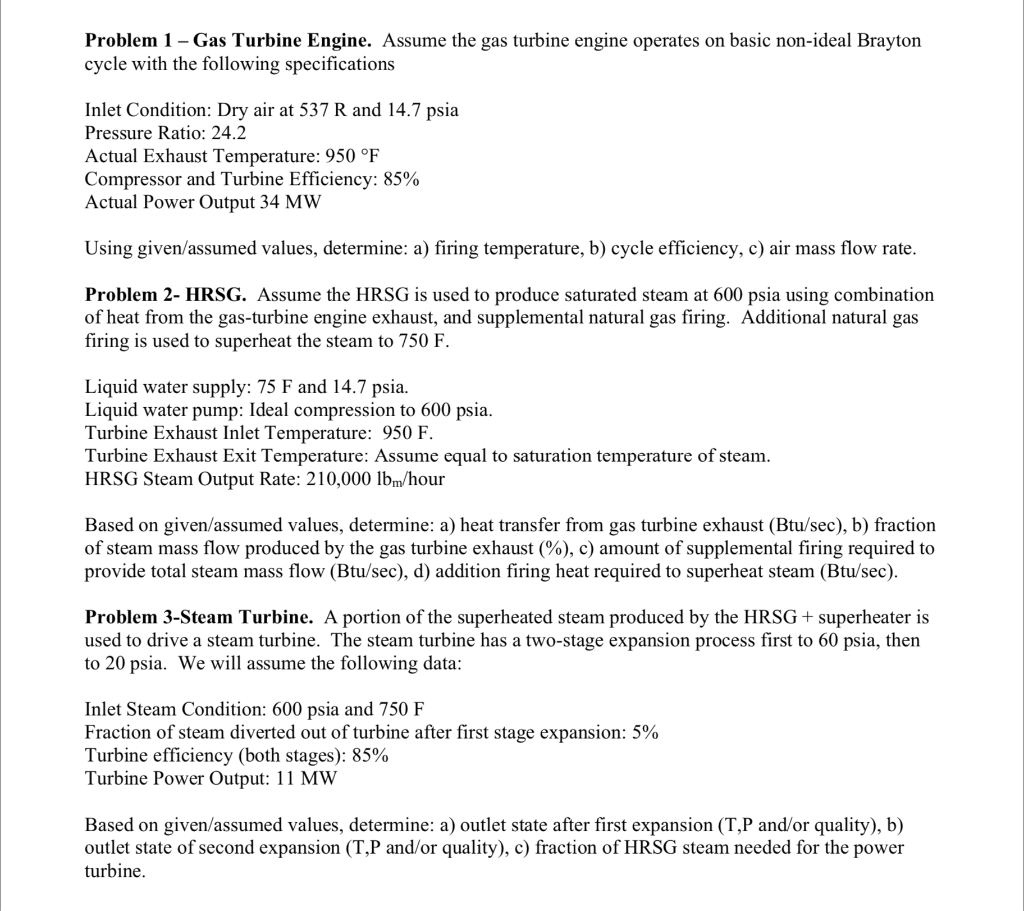 Solved Problem 1 - Gas Turbine Engine. Assume the gas | Chegg.com