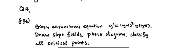 Solved Q4: 8βt) Given autonomons equation y′=(y−1)2y(y+1). | Chegg.com