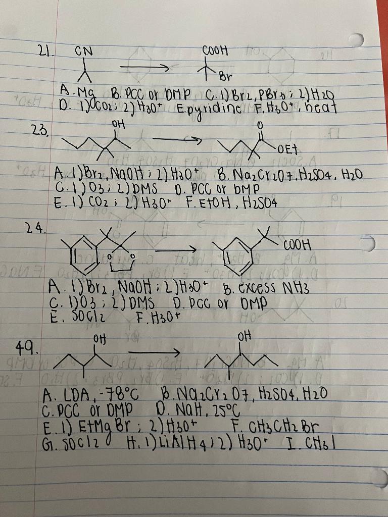 Solved A. Ma B. PCC or DMP C. 1) BrL,PBr;; 2) H2O D. 1) | Chegg.com