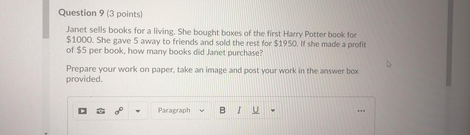 Solved Question 9 (3 points) Janet sells books for a living. | Chegg.com