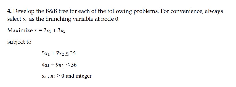 Solved 4. Develop the B\&B tree for each of the following | Chegg.com