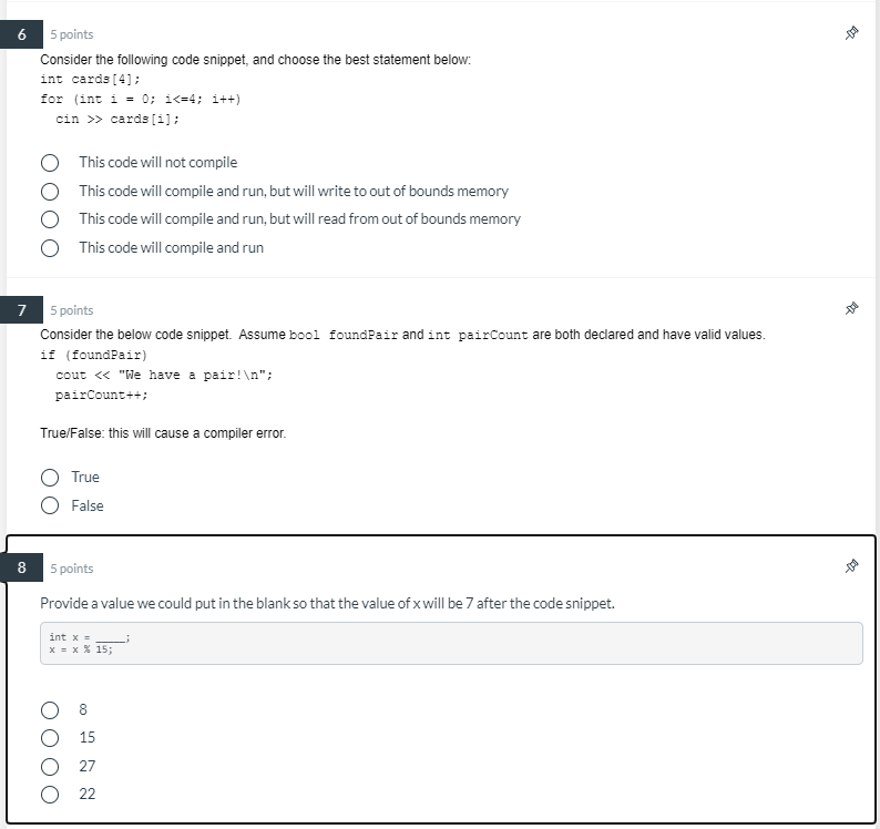 Solved 6 5 points Consider the following code snippet, and | Chegg.com