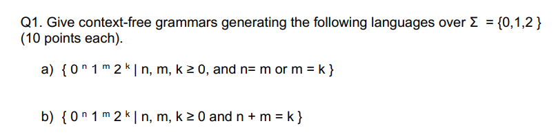 Solved Q1. Give context-free grammars generating the | Chegg.com