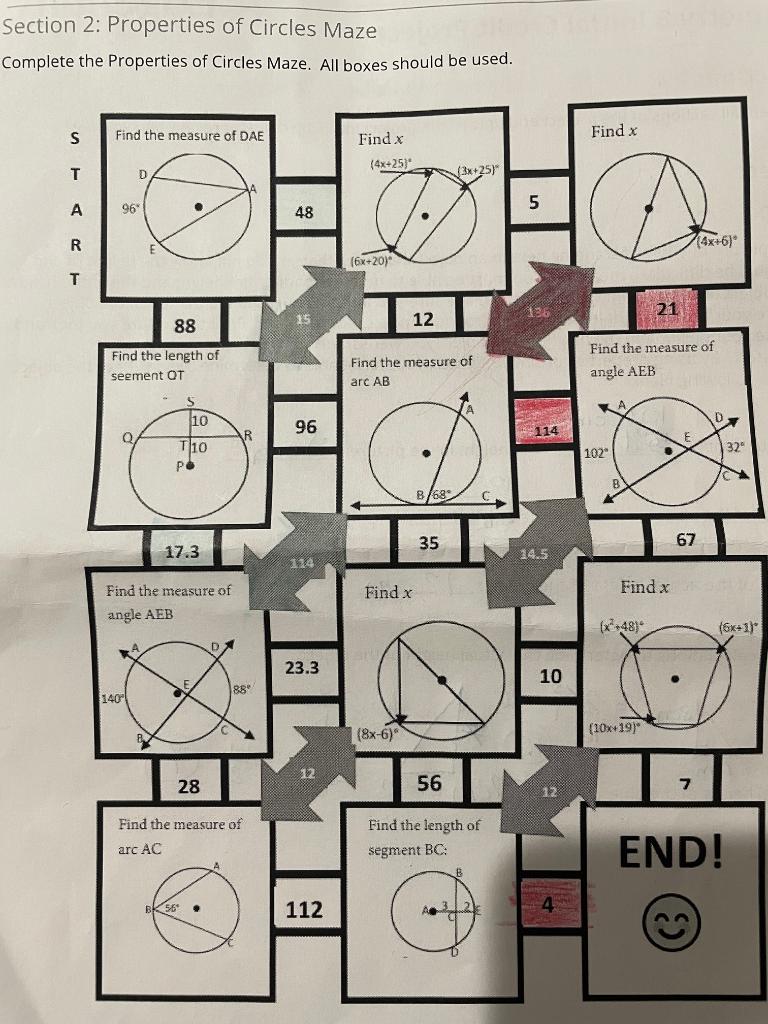Solved Section 2: Properties of Circles Maze Complete the | Chegg.com