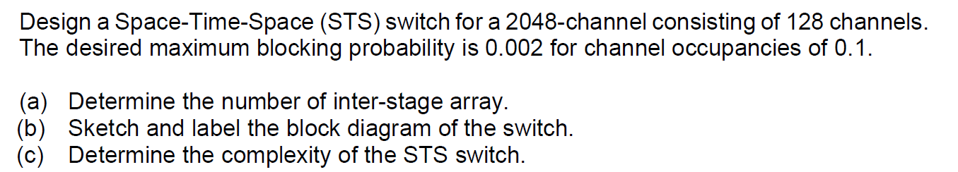 Solved Design a Space-Time-Space (STS) switch for a | Chegg.com