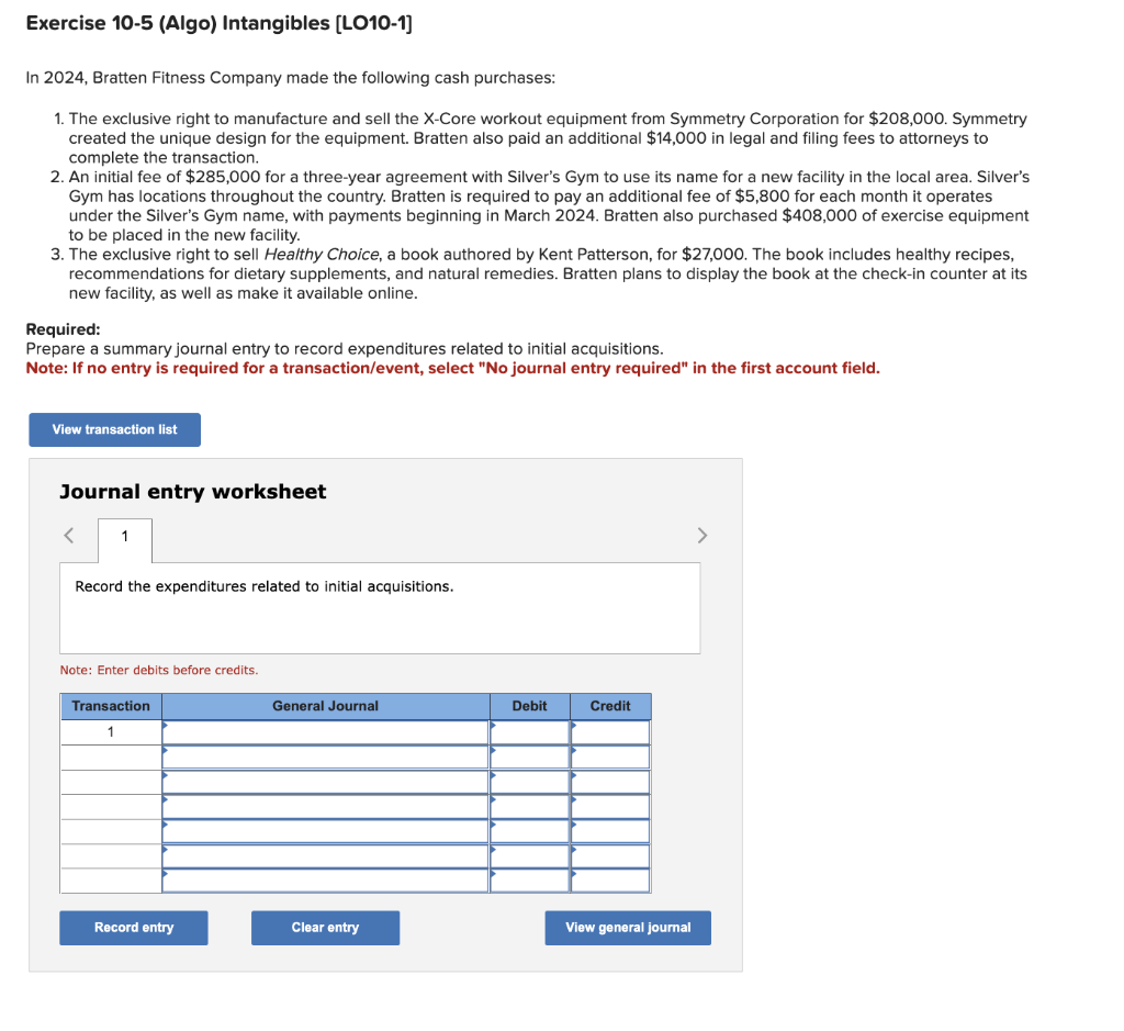 Solved Exercise 10-5 (Algo) Intangibles [LO10-1] In 2024, | Chegg.com