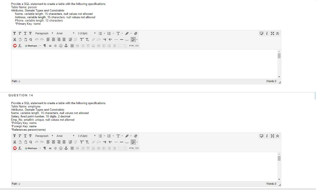 Solved Provide a SQL statement to create a table with the | Chegg.com