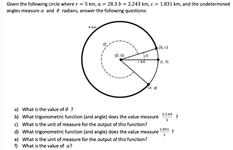 Solved Given the following circle where | Chegg.com