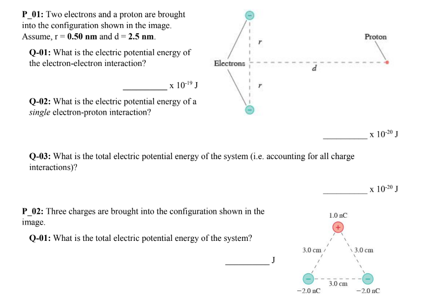 Solved P_01: Two electrons and a proton are brought into the | Chegg.com