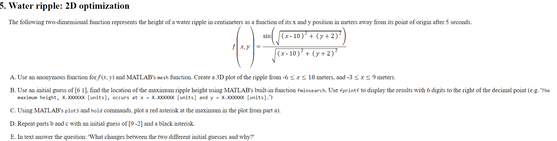Water ripple: 2D optimizationThe following | Chegg.com