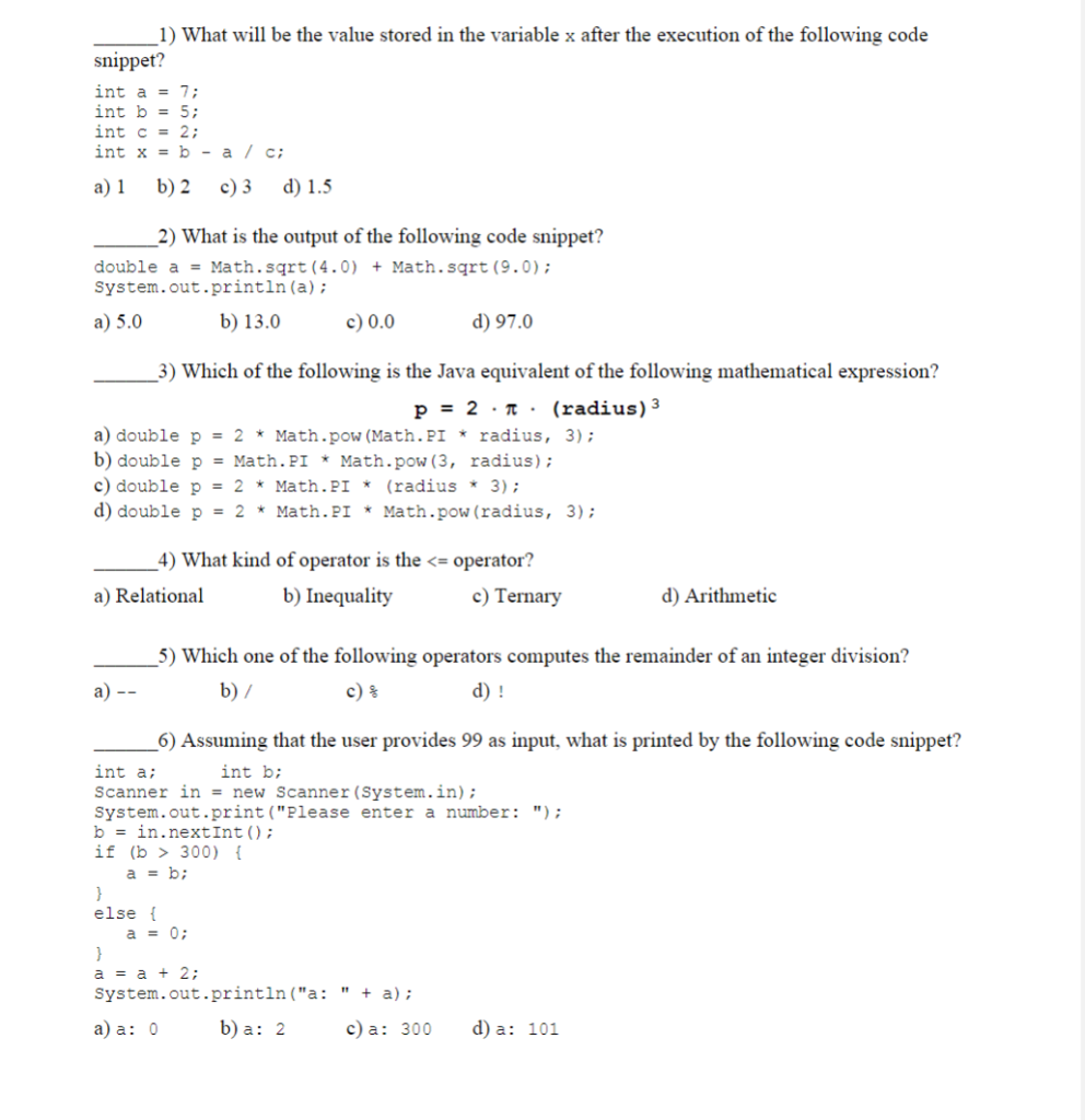 Solved 1 What Will Be The Value Stored In The Variable X 