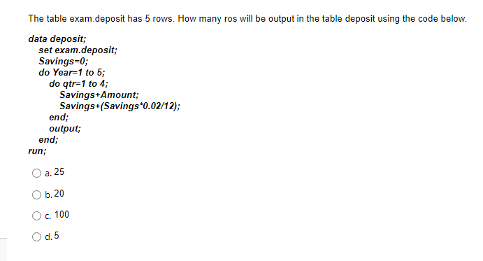 Solved The table exam.deposit has 5 rows. How many ros will | Chegg.com