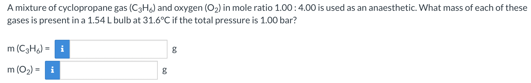 Solved A mixture of cyclopropane gas (C3H6) and oxygen (O2) | Chegg.com