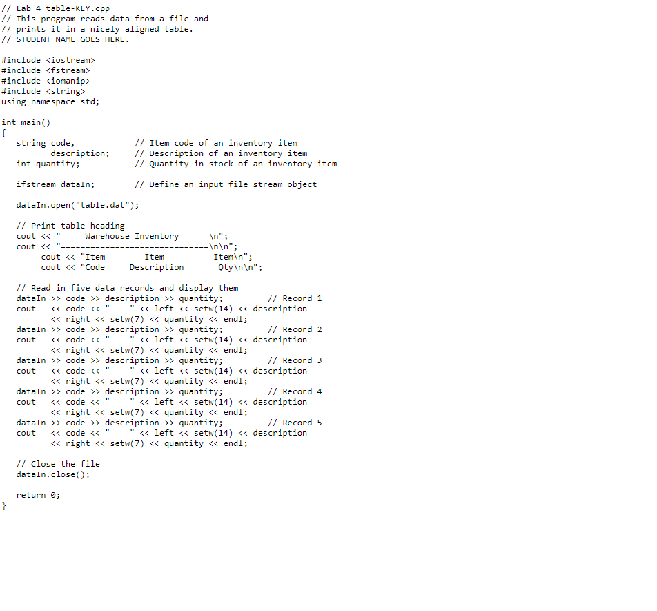 Module 4 – Lab Lab: using Lab 4 - table-KEY.cpp file | Chegg.com