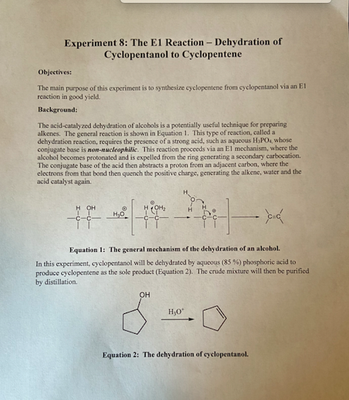 Solved Experiment 8: The E1 Reaction - Dehydration of | Chegg.com