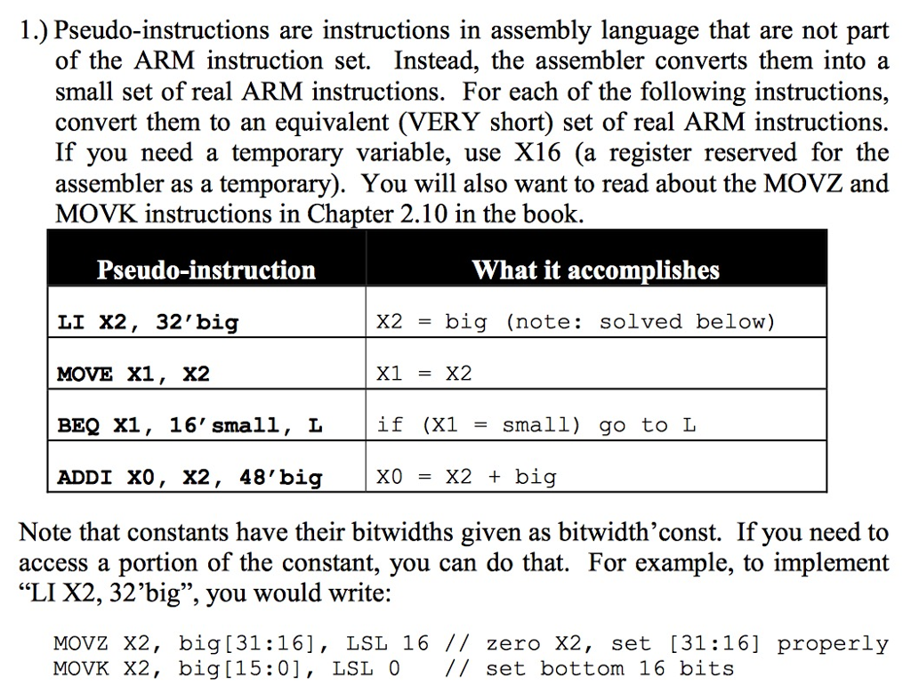 Solved 1.) Pseudo-instructions are instructions in assembly | Chegg.com Solved 1.) Pseudo-instructions are instructions in assembly | Chegg.com