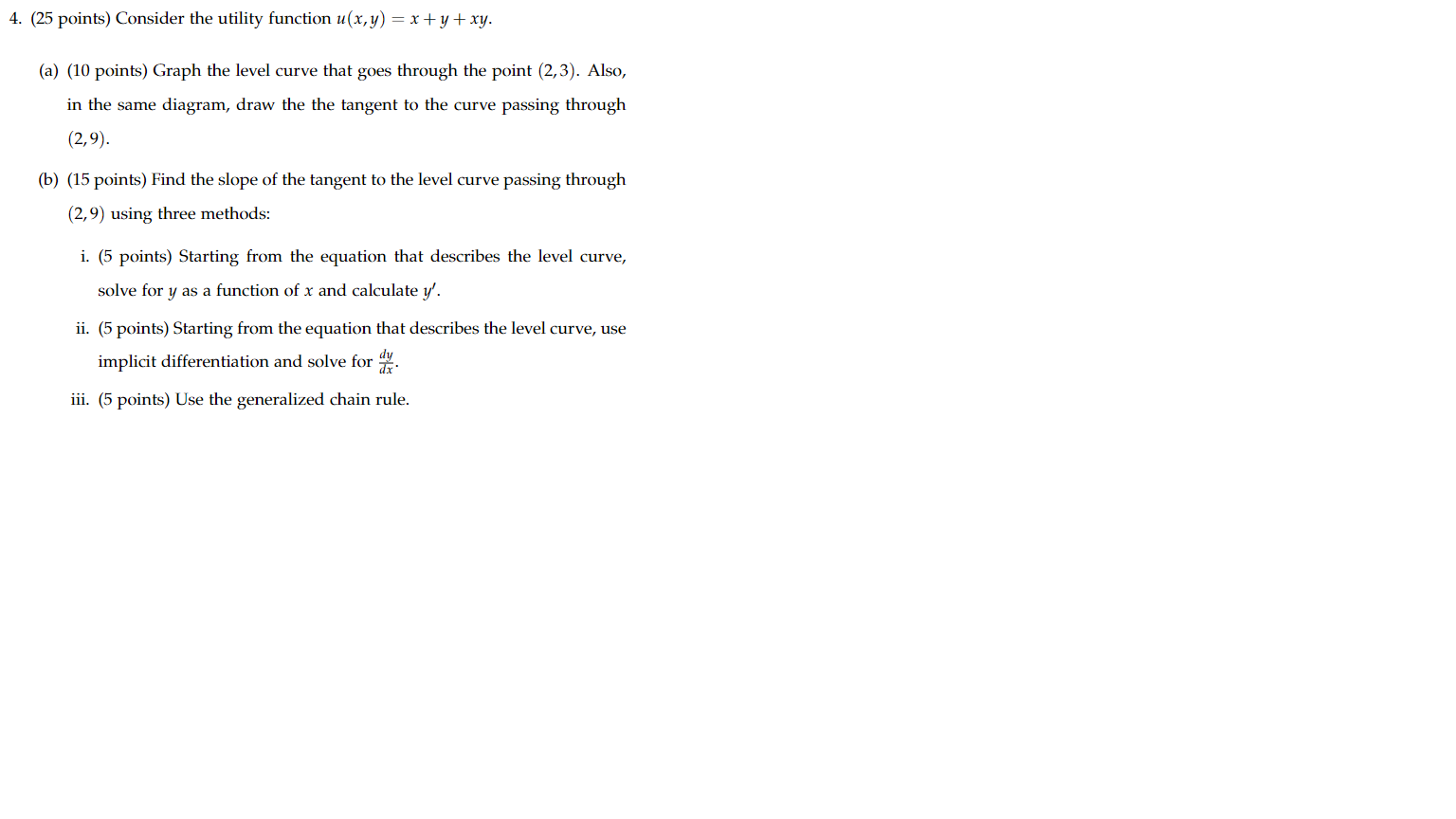 Solved 4. ( 25 points) Consider the utility function | Chegg.com