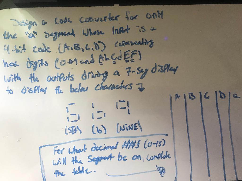 Solved Design a code converter for only the "a segment Whose | Chegg.com