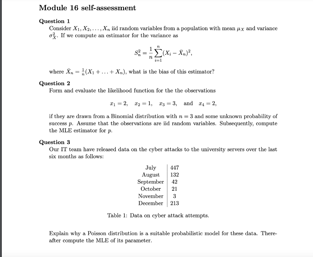 Question 1 Consider X1,X2,…,Xn iid random variables | Chegg.com