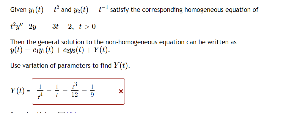 Given y1(t)=t2 and y2(t)=t−1 satisfy the | Chegg.com