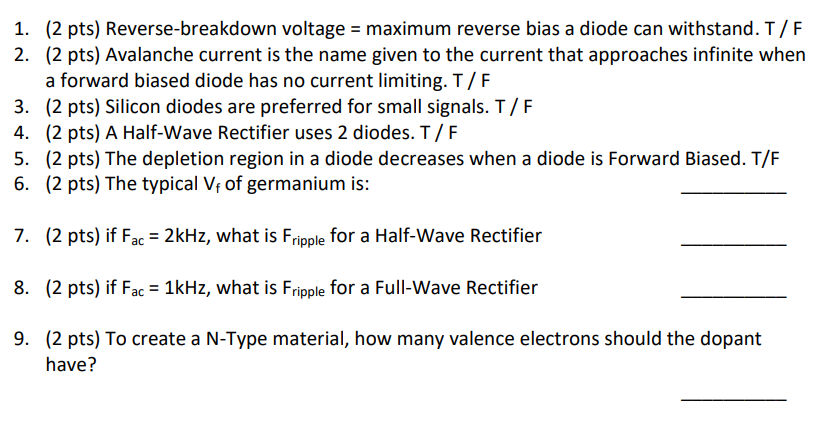 Solved 1. (2pts) Reverse-breakdown voltage = maximum reverse | Chegg.com Solved 1. (2pts) Reverse-breakdown voltage = maximum reverse | Chegg.com