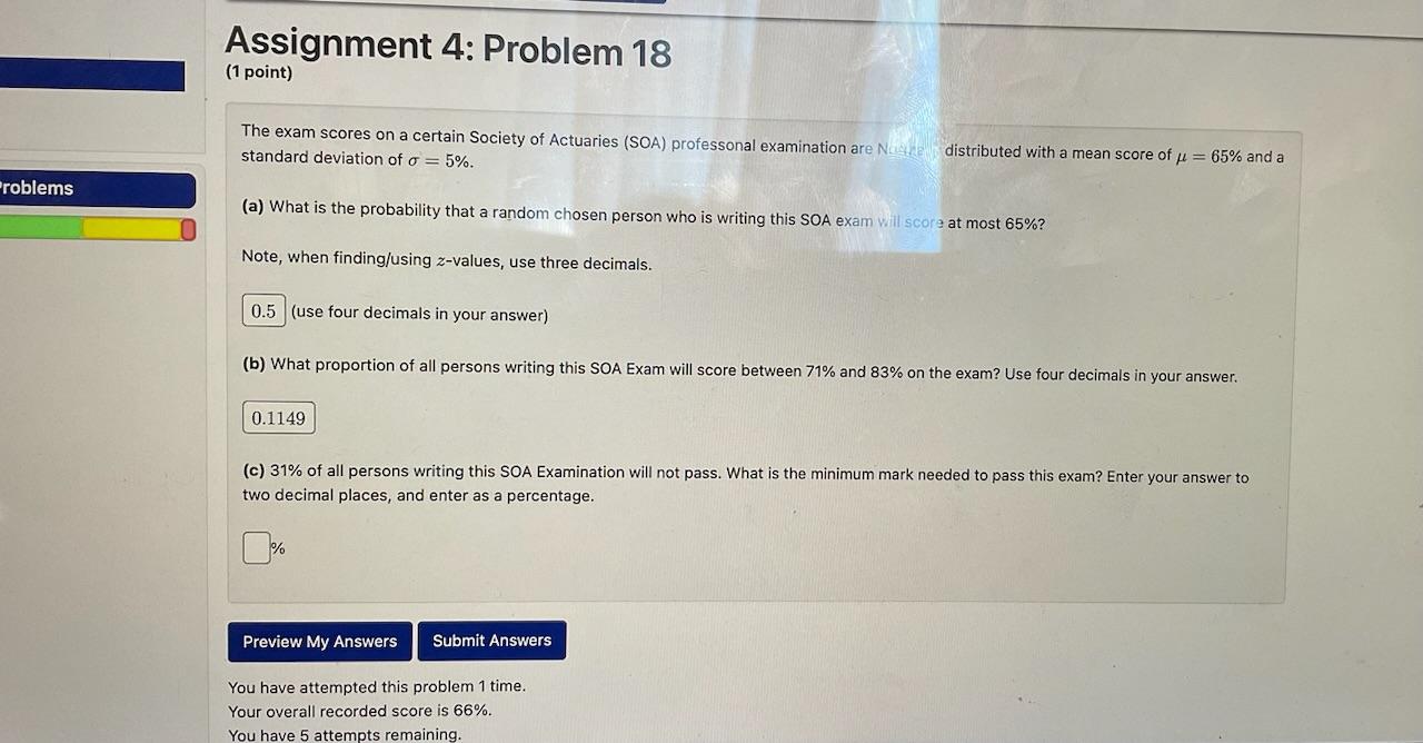 Solved The exam scores on a certain Society of Actuaries | Chegg.com