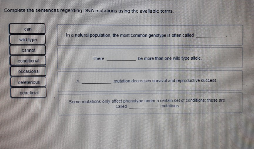Solved Complete the sentences regarding DNA mutations using | Chegg.com