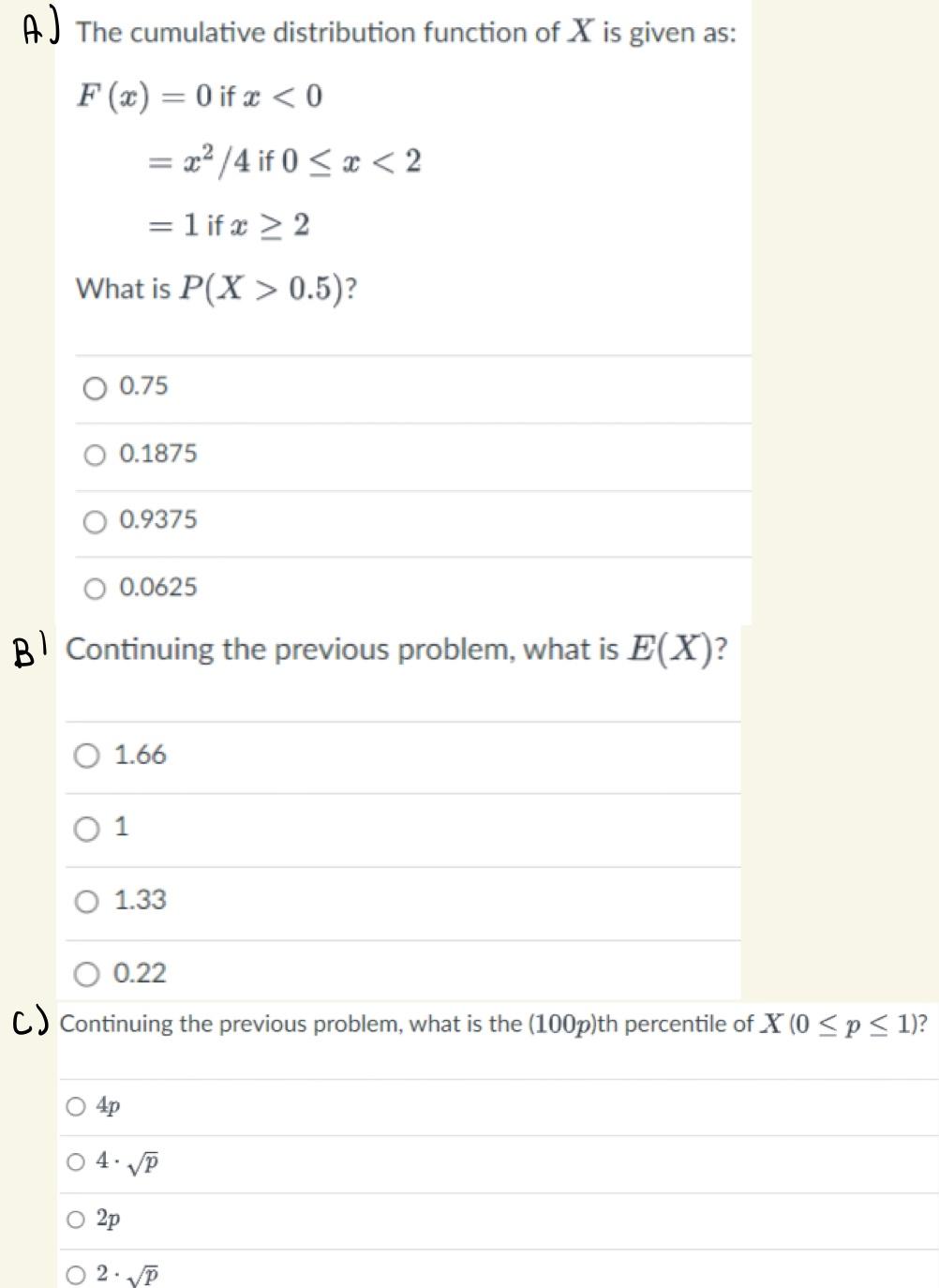 Solved A) The cumulative distribution function of X is given | Chegg.com