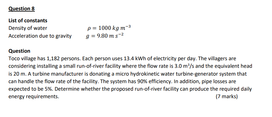 Solved Question 8 List of constants Density of water | Chegg.com