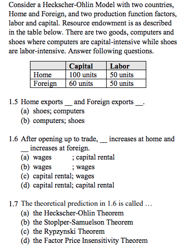Solved Consider a Heckscher-Ohlin Model with two countries, | Chegg.com