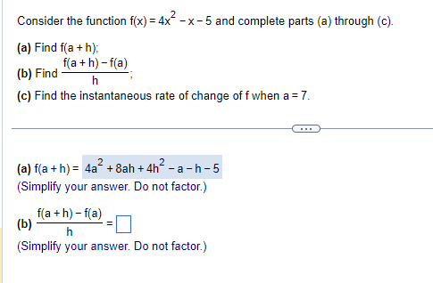 Solved Consider the function f(x)=4x2−x−5 and complete parts | Chegg.com