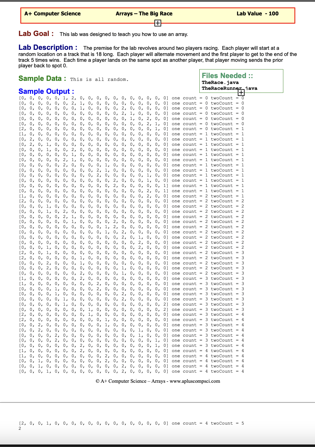Solved A+ Computer Science Lab Value - 100 Arrays - The Big | Chegg.com