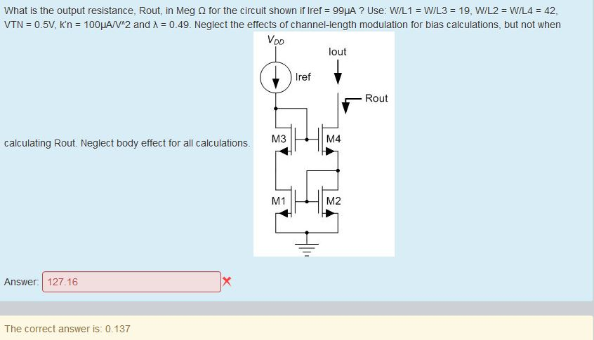 Solved What is the output resistance, Rout, in Meg for the | Chegg.com