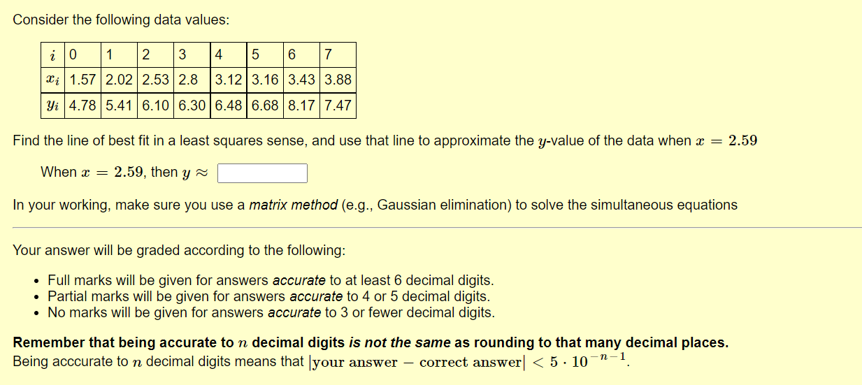 Solved Consider the following data values: Find the line of | Chegg.com