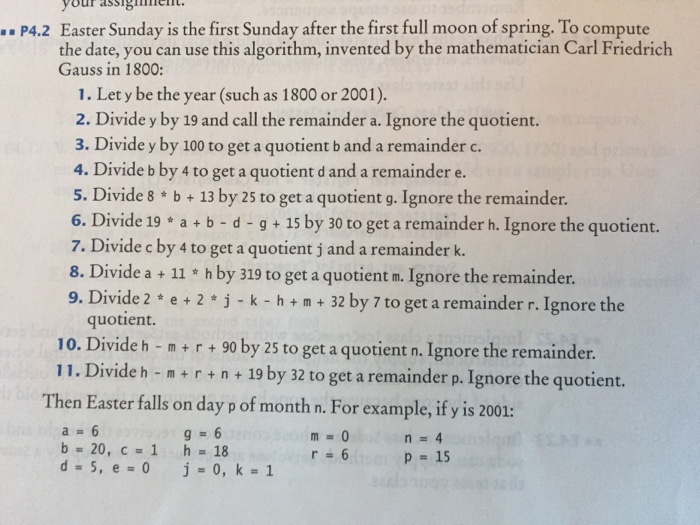 Solved your assis P4.2 Easter Sunday is the first Sunday | Chegg.com
