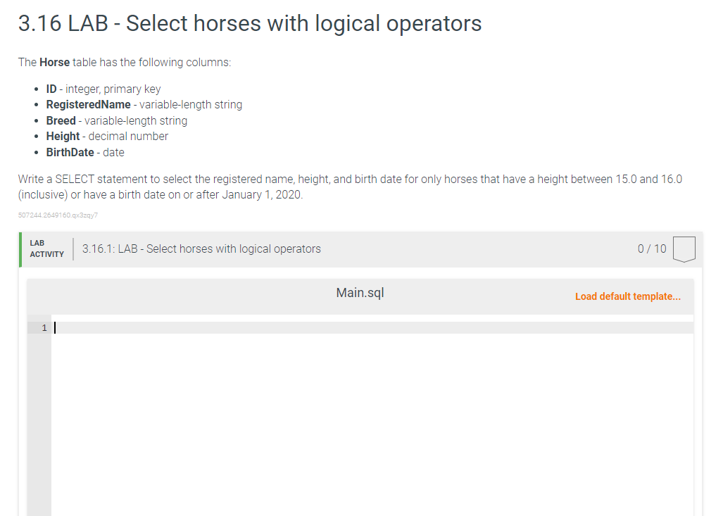 Solved 3.16 LAB - Select horses with logical operators The | Chegg.com