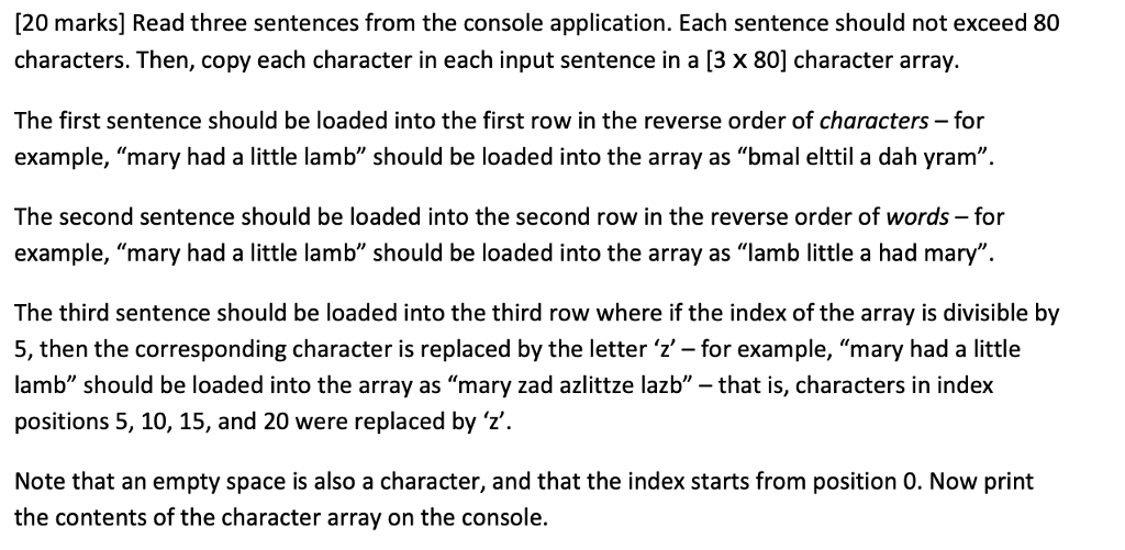 Solved 20 marks] Read three sentences from the console | Chegg.com