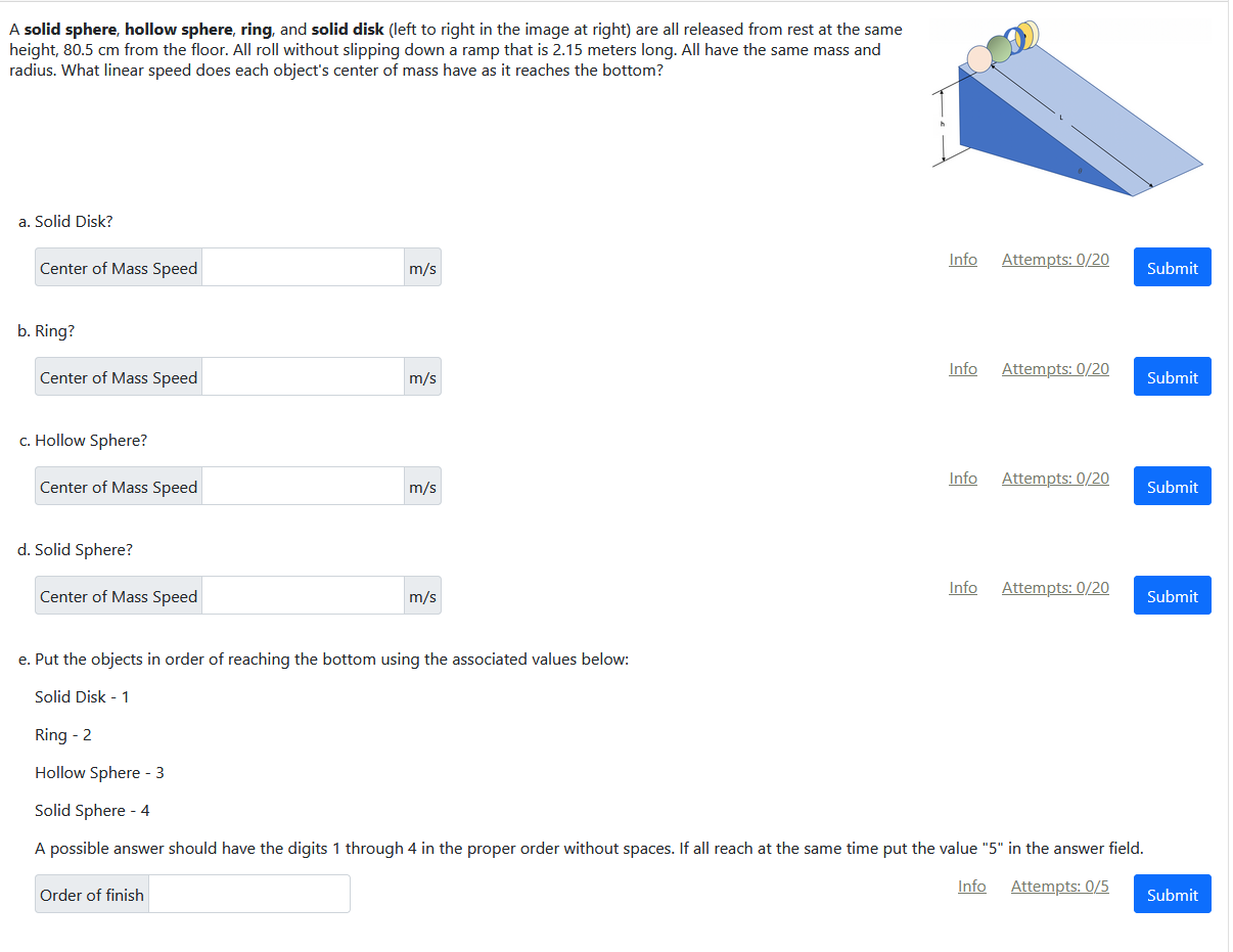 Solved A solid sphere, hollow sphere, ring, and solid disk | Chegg.com