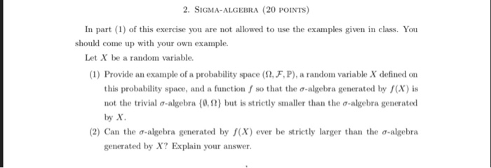 2. SIGMA-ALGEBRA (20 POINTS) In part (1) of this | Chegg.com