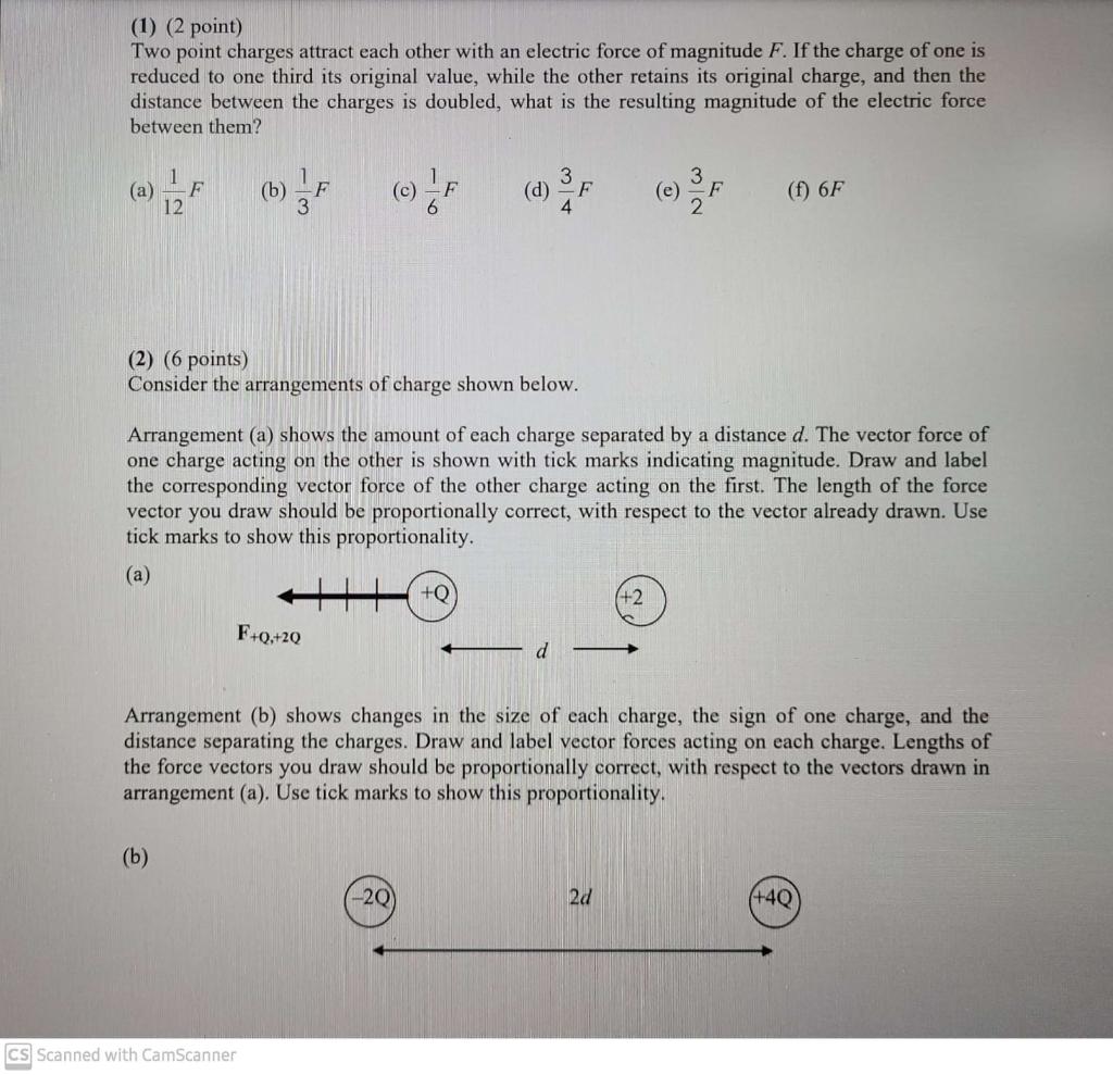 Solved (1) (2 point) Two point charges attract each other | Chegg.com