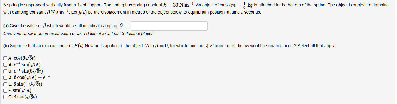 A spring is suspended vertically from a fixed | Chegg.com