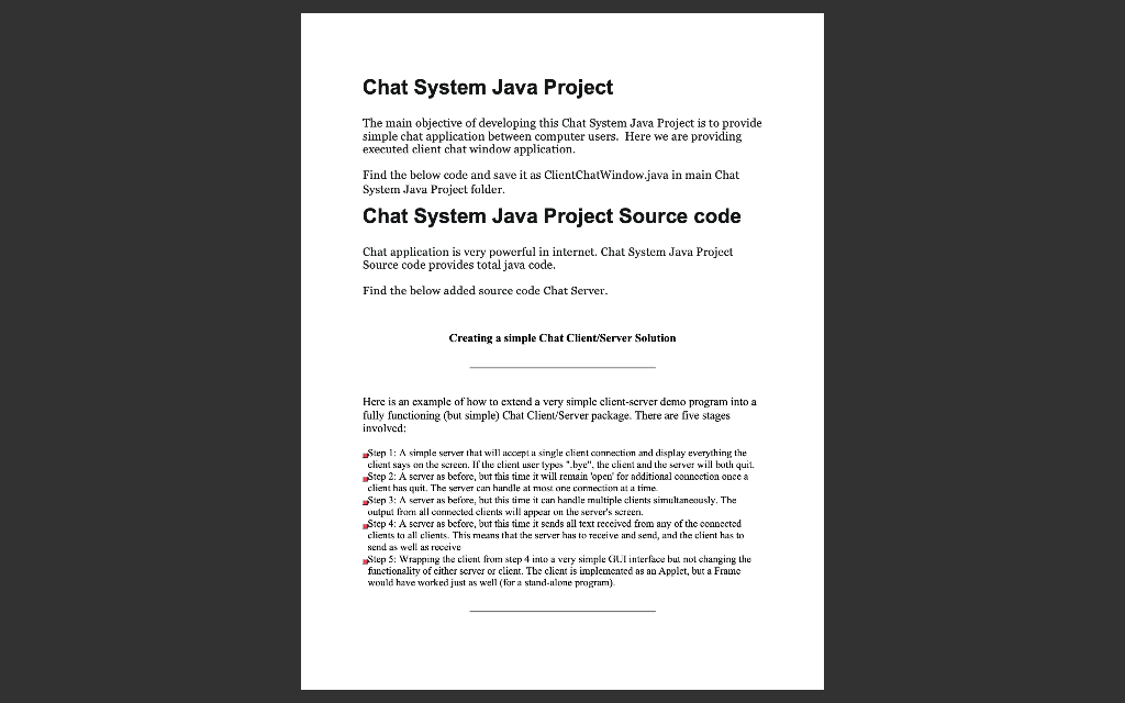 Solved Chat System Java Project The main objective of | Chegg.com