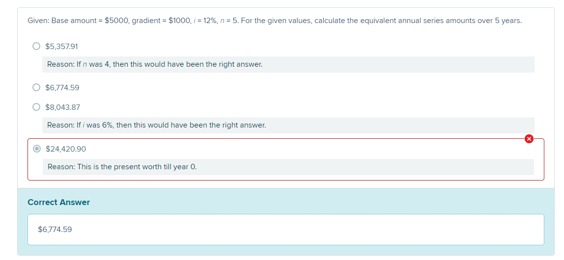 Solved Given: Base amount = $5000, gradient = $1000, 1 = | Chegg.com