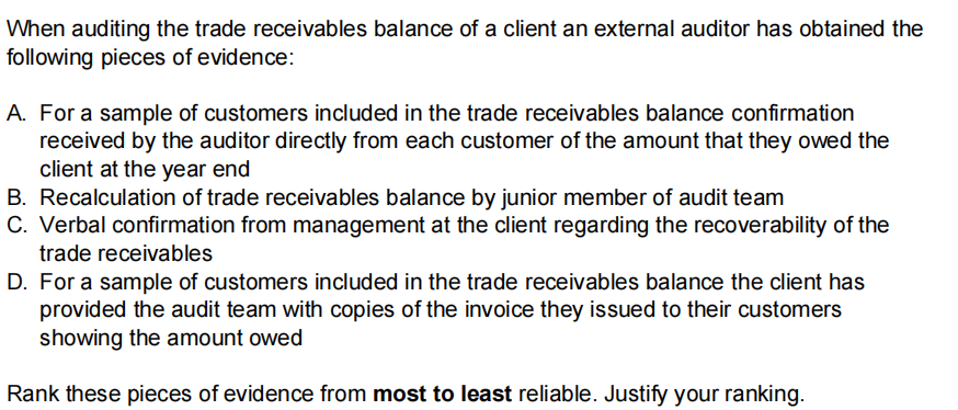 Solved When auditing the trade receivables balance of a | Chegg.com