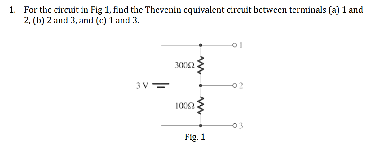 Solved 1. For the circuit in Fig 1, find the Thevenin | Chegg.com