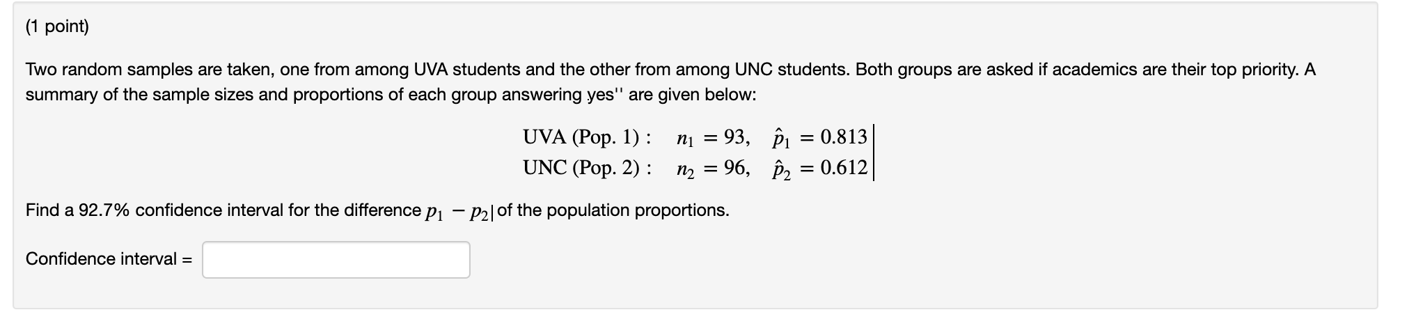 Solved (1 point) Two random samples are taken, one from | Chegg.com