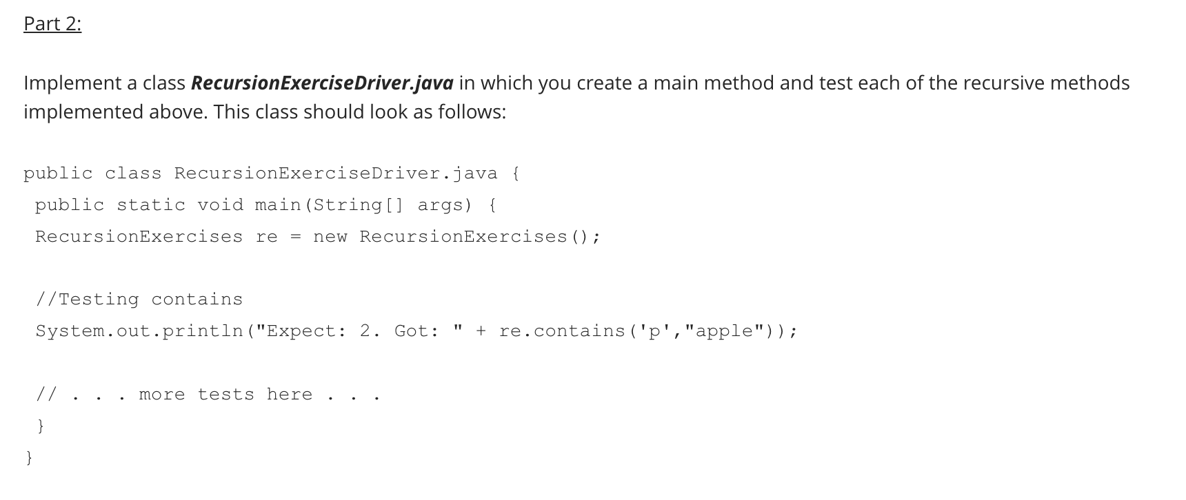 Solved Part 1 Implement A Class Recursionexercisesjava In 5726