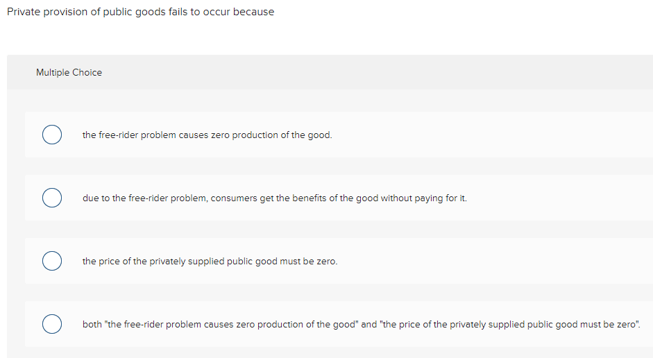 Solved Private provision of public goods fails to occur | Chegg.com