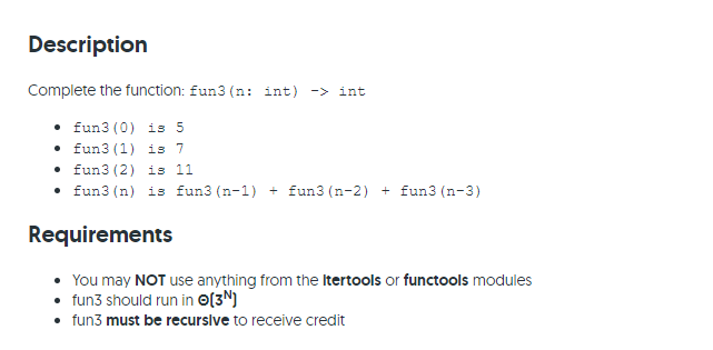 Solved Description Complete the function: fun3 (n: int) -> | Chegg.com